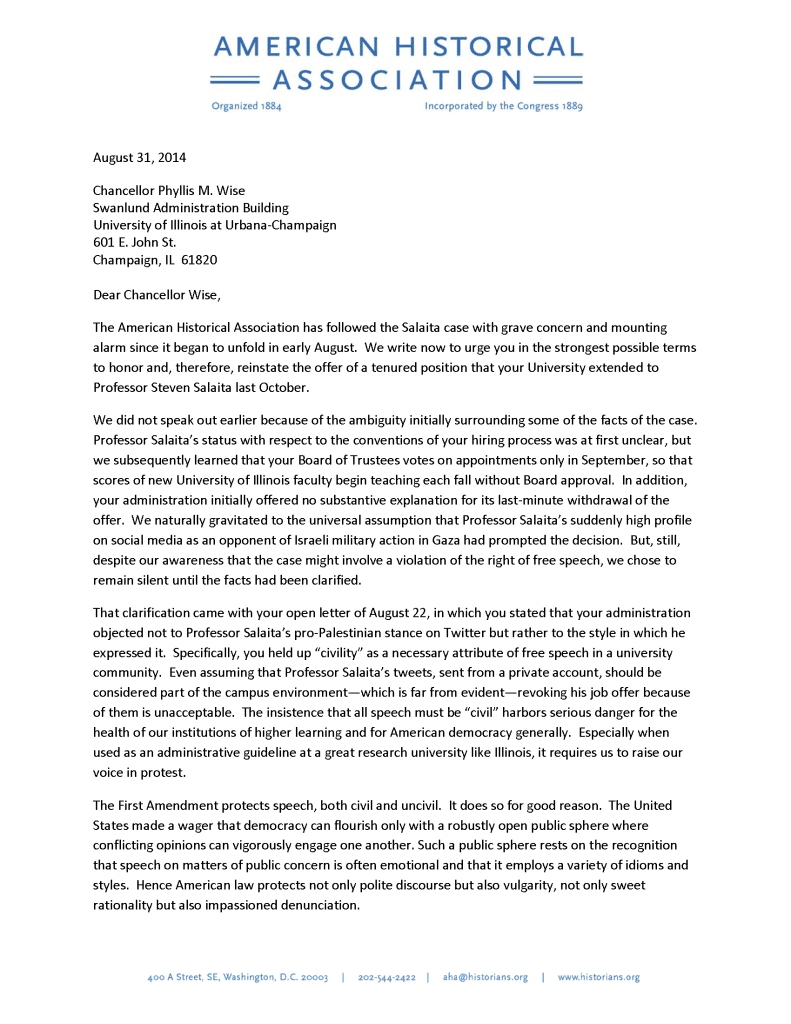 Letter of Concern to University of Illinois Chancellor Regarding ...